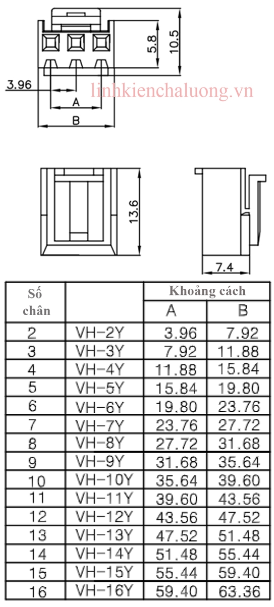 ::.Header cái 2P VH3.96 VH-2Y trắng (10c).::